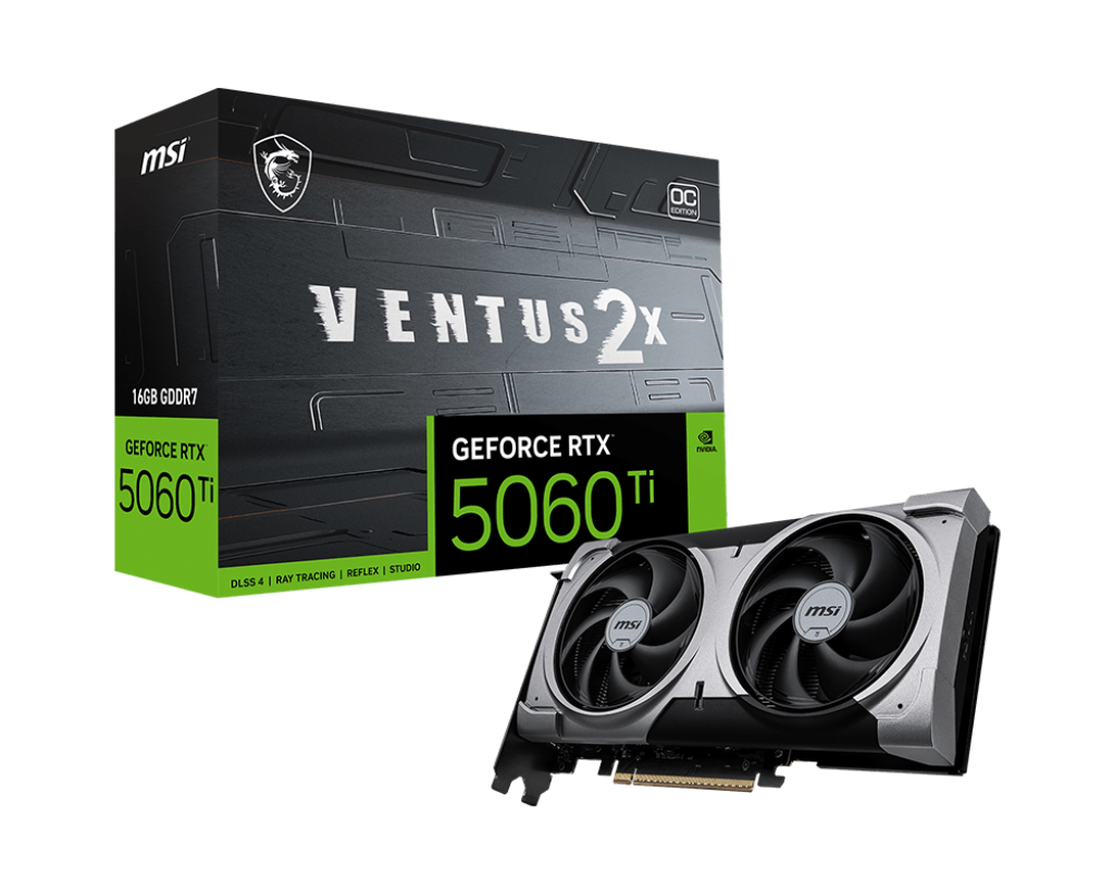 MSI GeForce RTX 5060 Ti 16G VENTUS 2X OC PLUS Graphic card, 16GB GDDR7, 128-bit 28 Gbps, 4608 ...